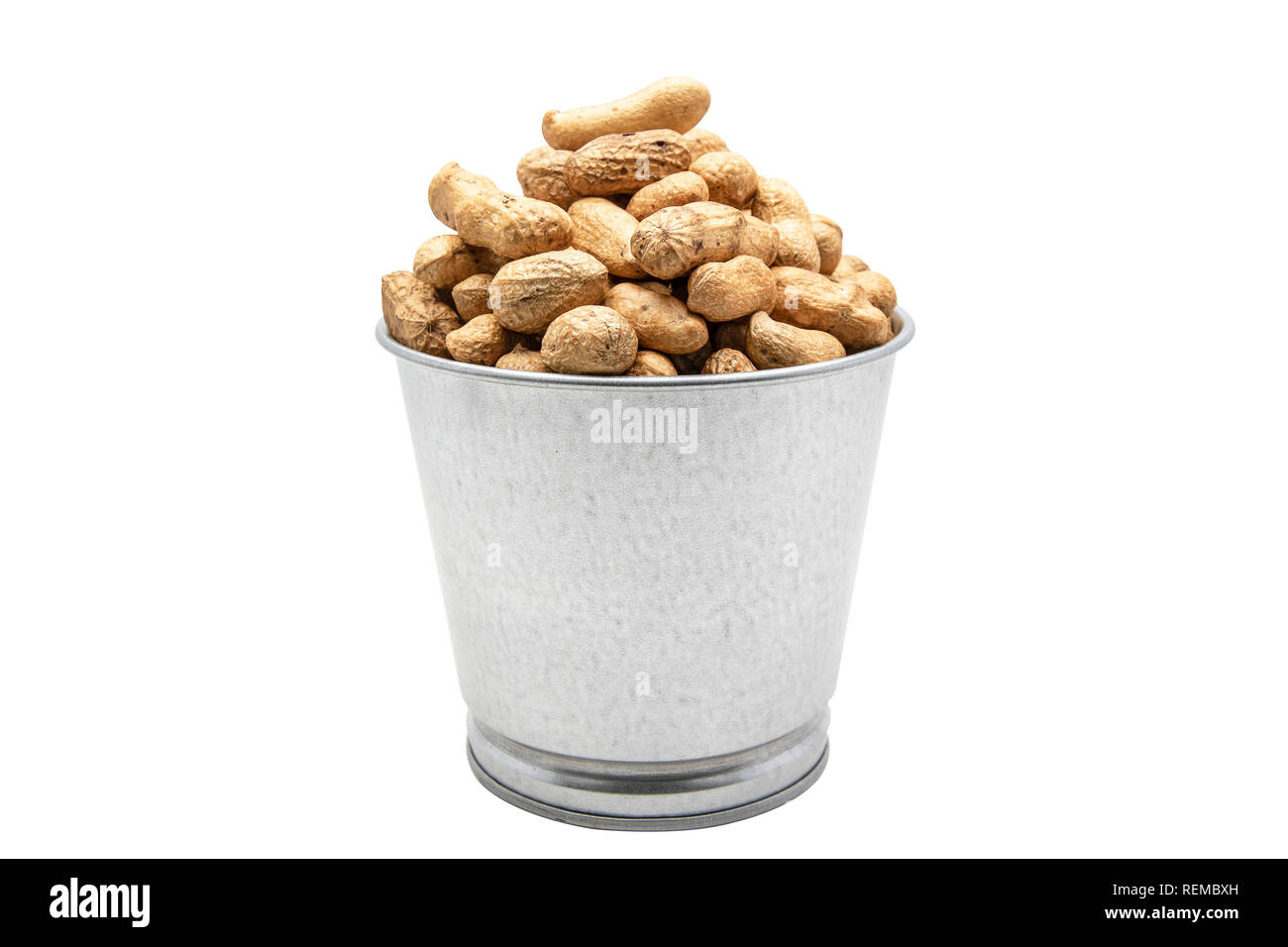 Peanuts in a tin bucket on white background. With clipping path Stock ...