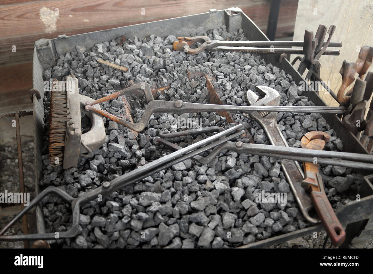 Blacksmith forge with tools Stock Photo - Alamy