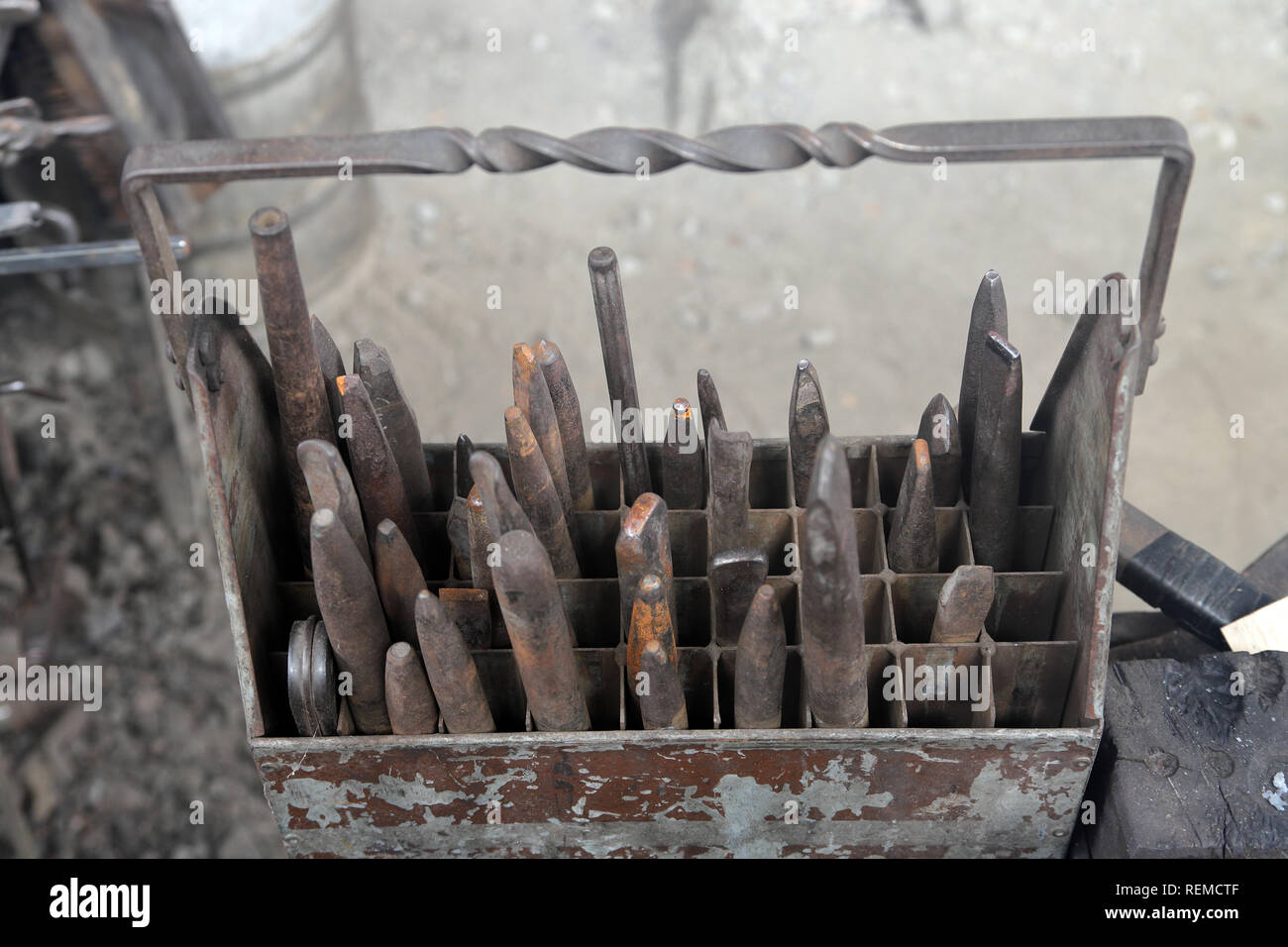 Blacksmith tools set of cold chisels Stock Photo - Alamy