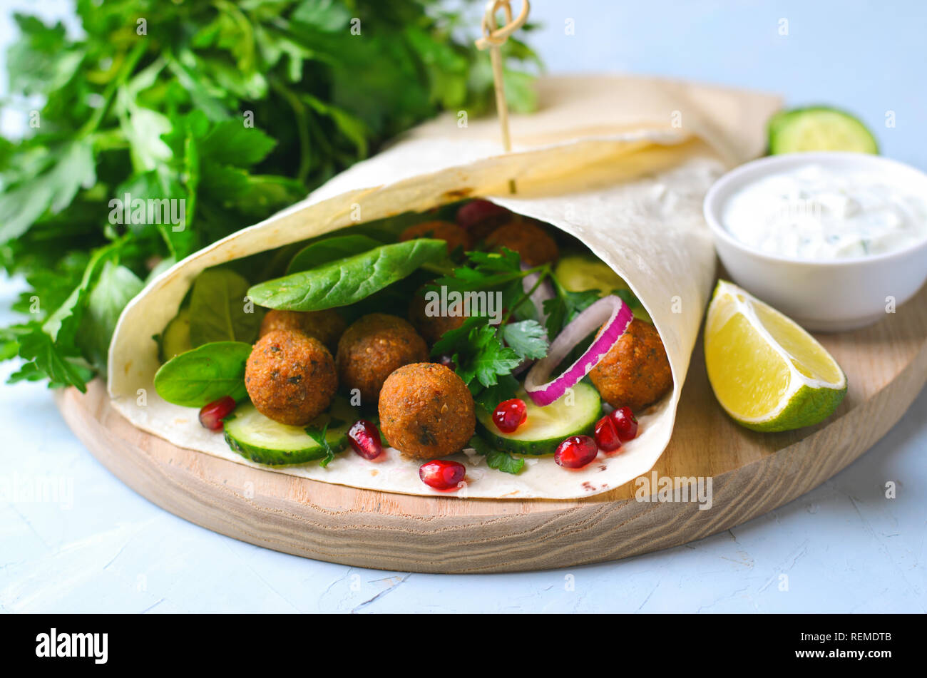 Fresh Falafel Wrap with Herbs and Vegetables, Tasty Vegetarian Meal ...
