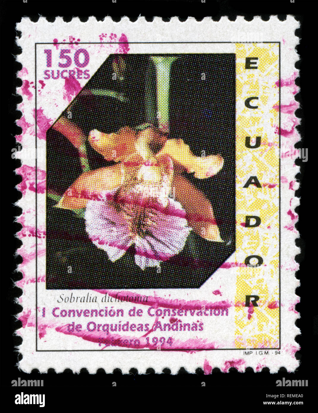 Postage stamp from Ecuador in the Orchids series issued in 1994 Stock ...