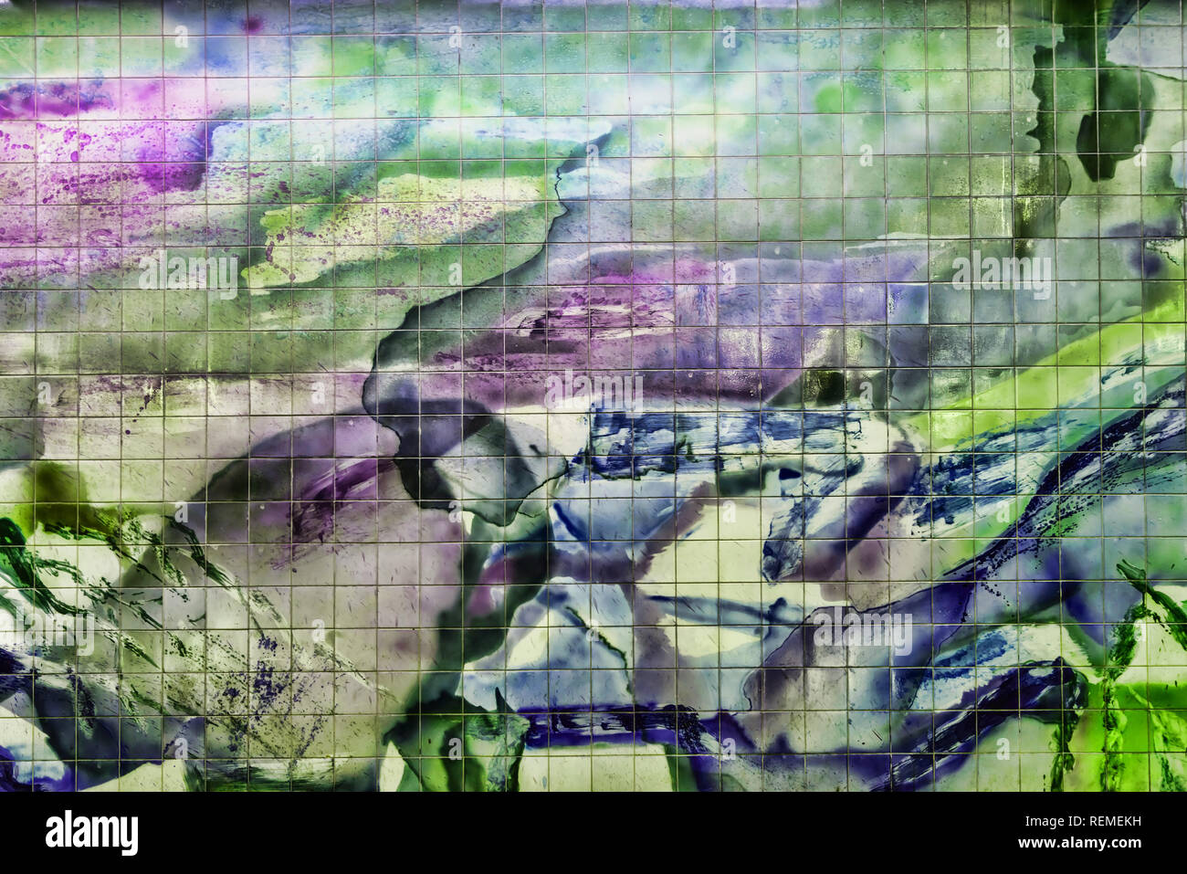 View of the tiles that decorate the interior of a metro station in ...