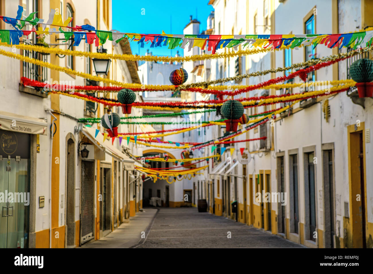 Street view of the Historic Centre of Evora, Portugal. Evora is a ...