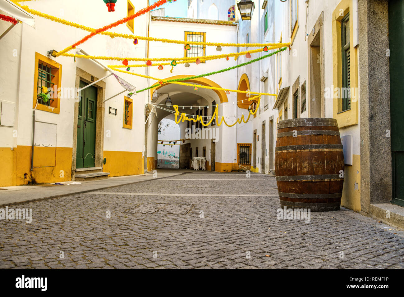 Street view of the Historic Centre of Evora, Portugal. Evora is a ...