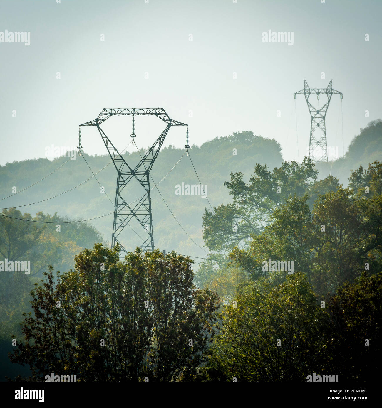 Electric pylon, Auvergne, France, Europe Stock Photo - Alamy