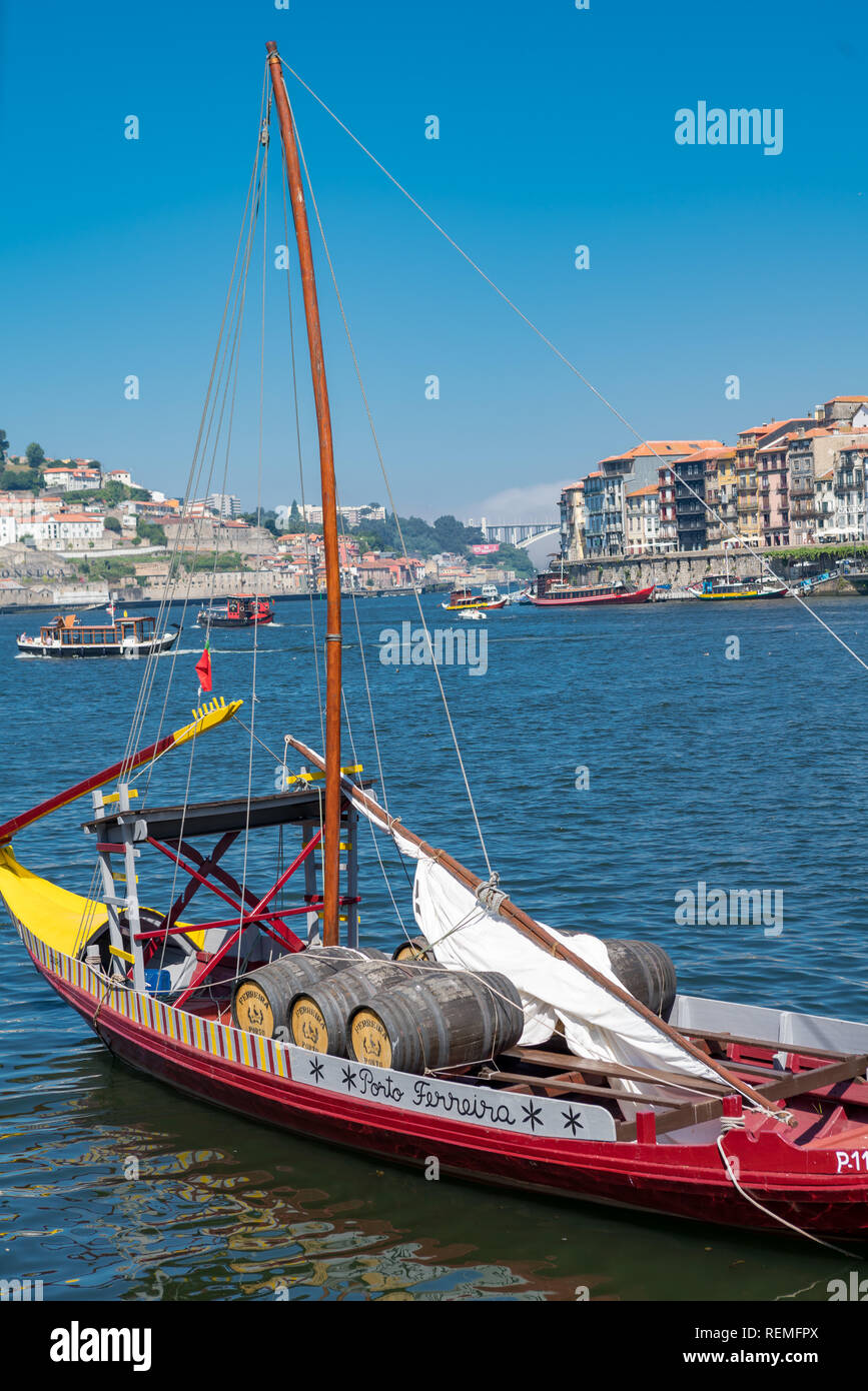 Traditional Rabelo boat on the River Douro in Porto, Portugal, used for ...