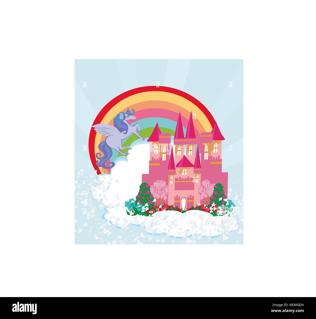 beautiful unicorn and fairy-tale princess castle Stock Vector Image ...