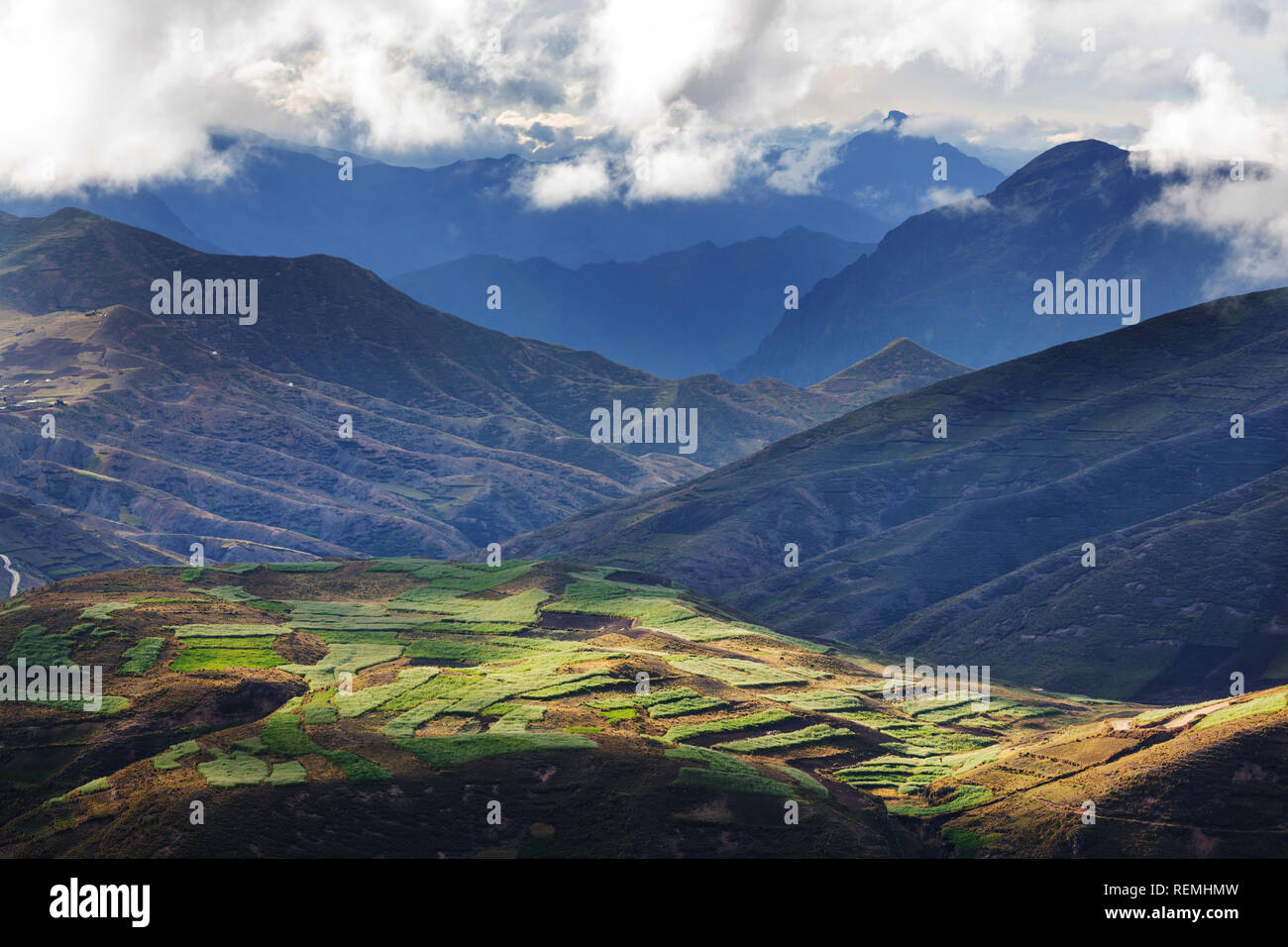 Agricultural Fields in green mountains in the Peru, South America Stock ...
