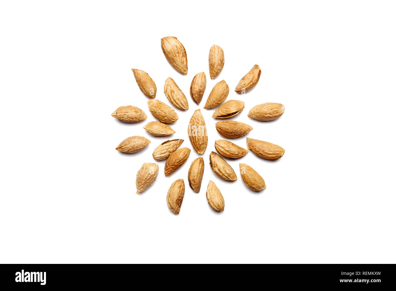 Pattern of Nuts - peeled almonds Badam on a white background in the ...