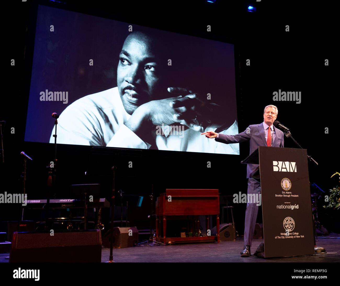 New York, United States. 21st Jan, 2019. Mayor Bill de Blasio speaks ...