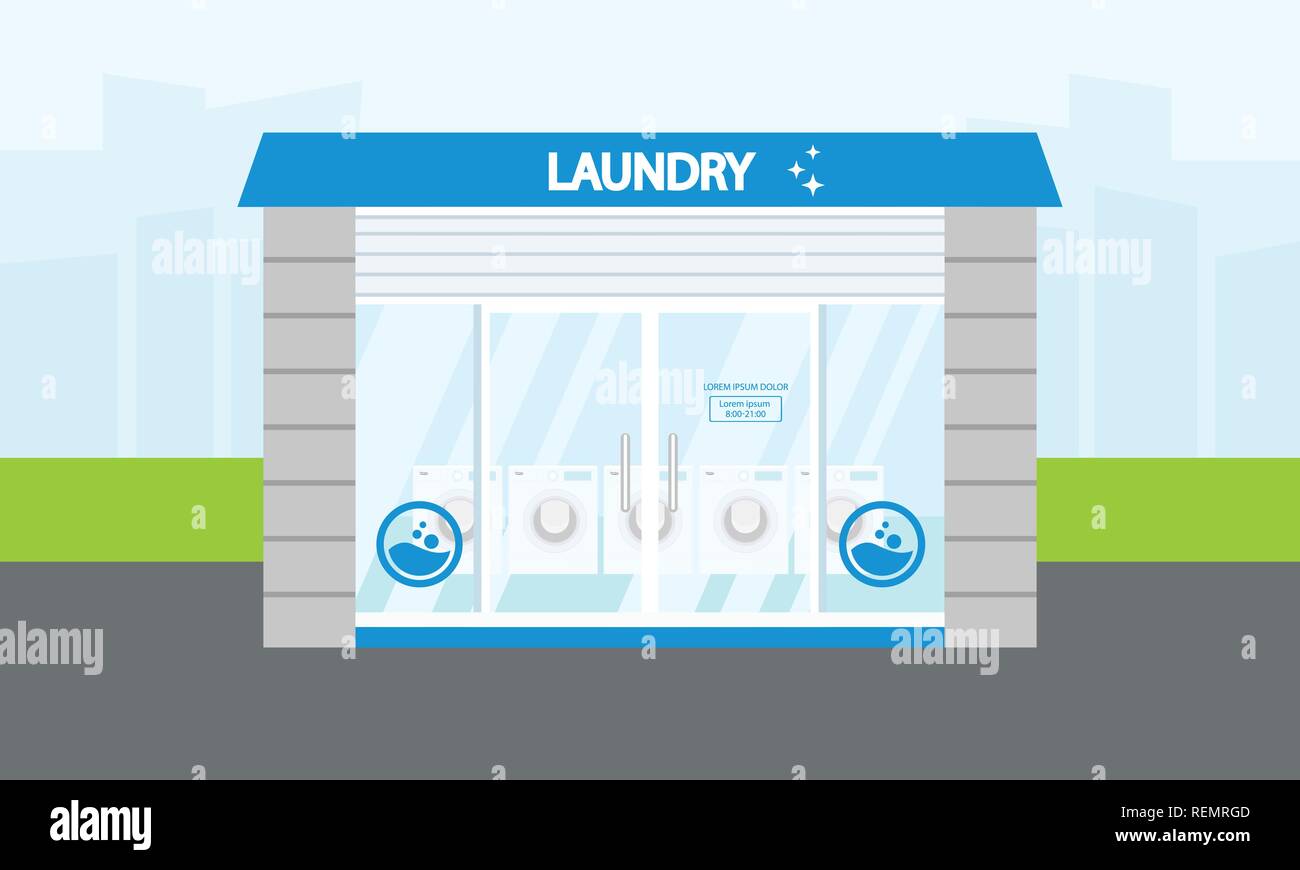 Street laundry building concept banner, flat style Stock Vector Image ...