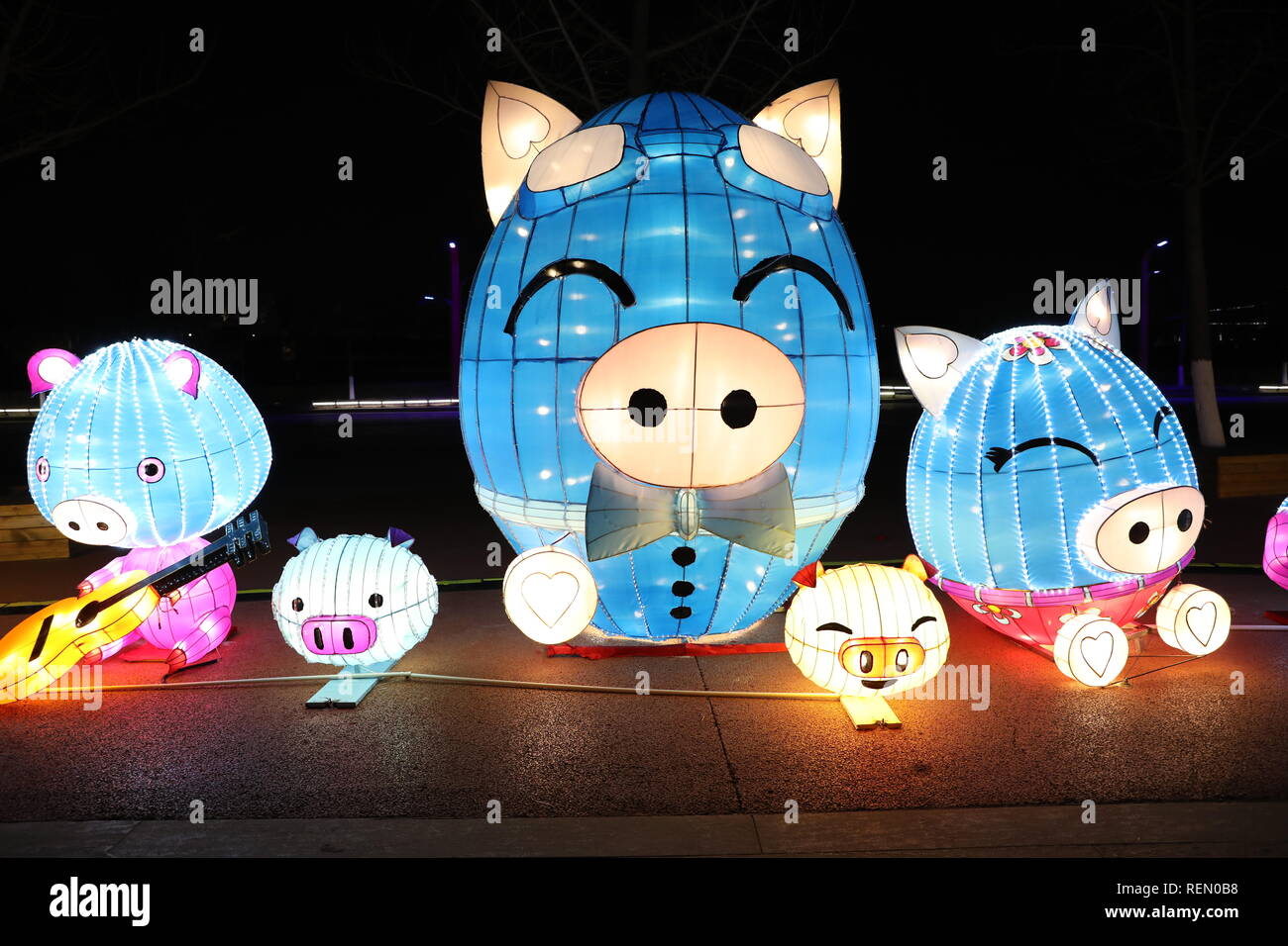 Xi'an, China. 21st Jan, 2019. Pig themed lanterns can be seen at Xi'an ...