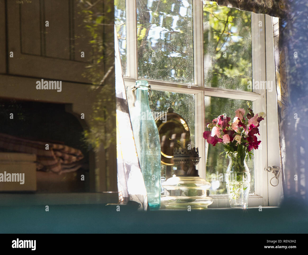 View through window of 1940's allotment cottage, Skansen open-air ...