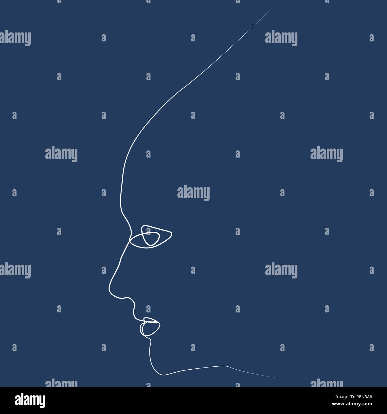 Girls silhouette of one white line on a colored background ...