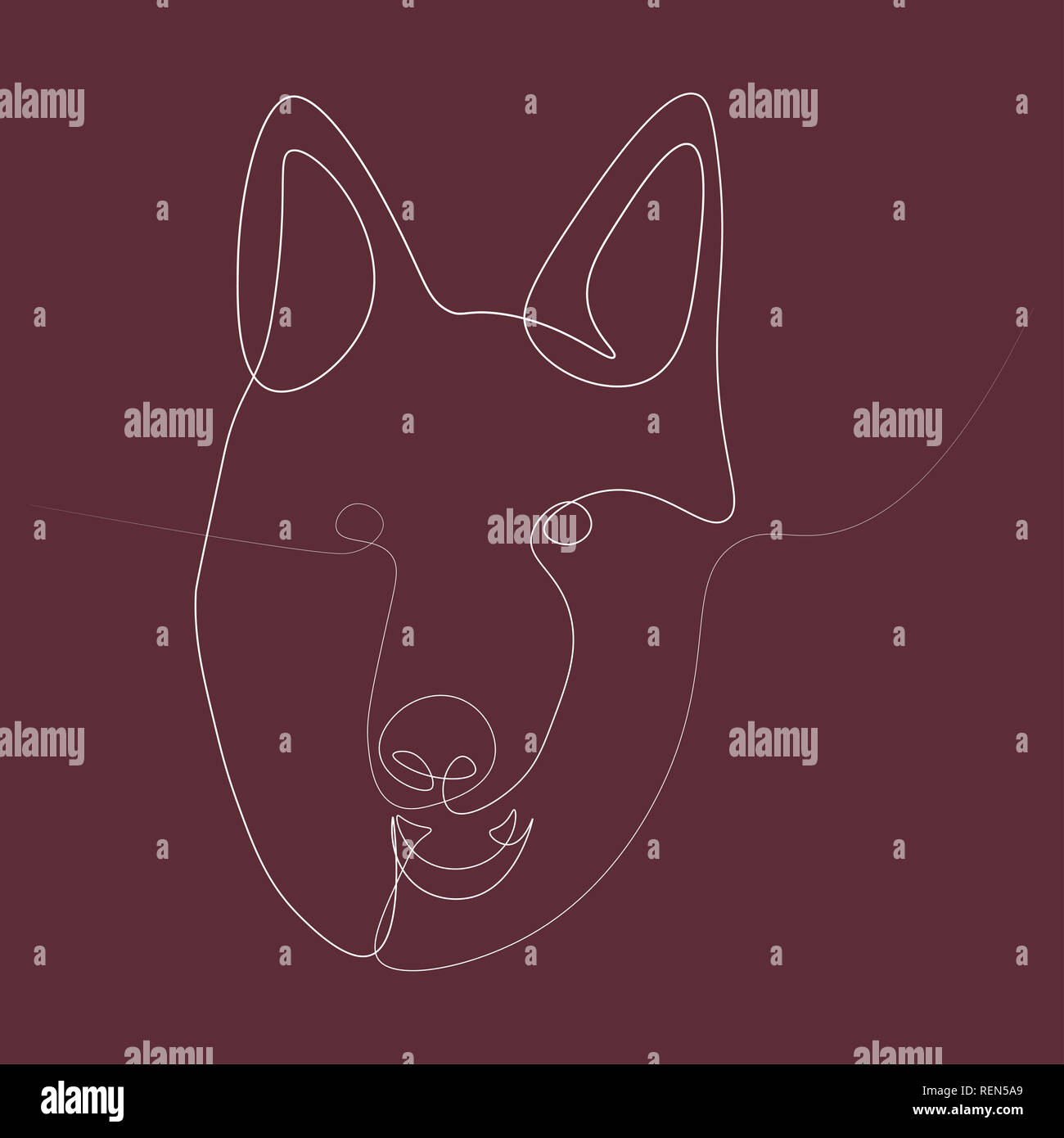 The head of the German Shepherd in one line. illustration on color ...
