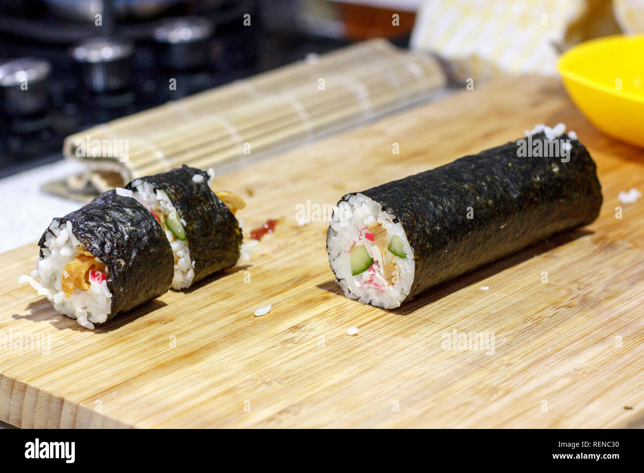 Process of making Japanese rolls and sushi Stock Photo - Alamy