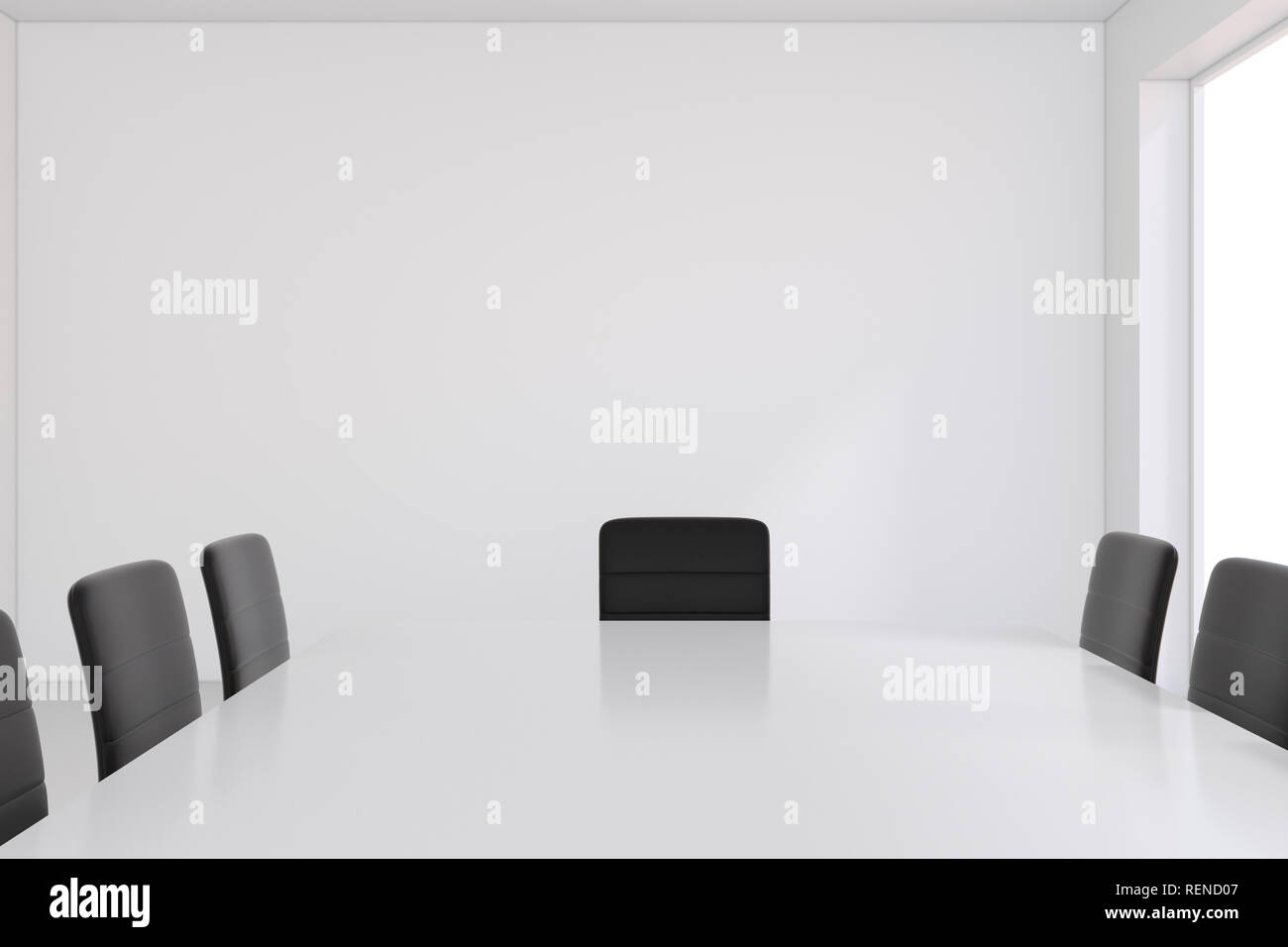 Empty white meeting room and conference table. 3d rendering Stock Photo ...