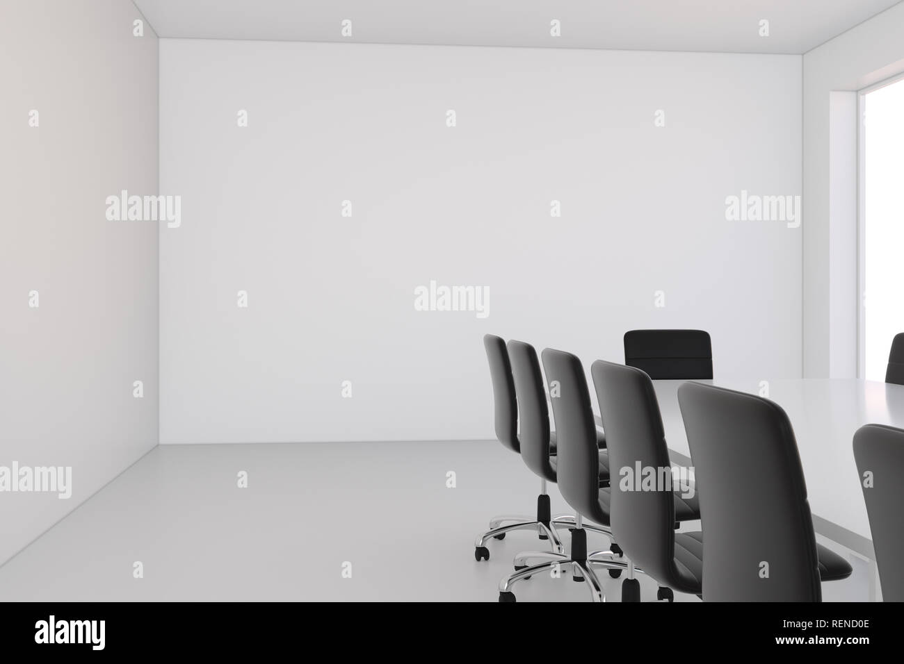 Empty white meeting room and conference table. 3d rendering Stock Photo ...