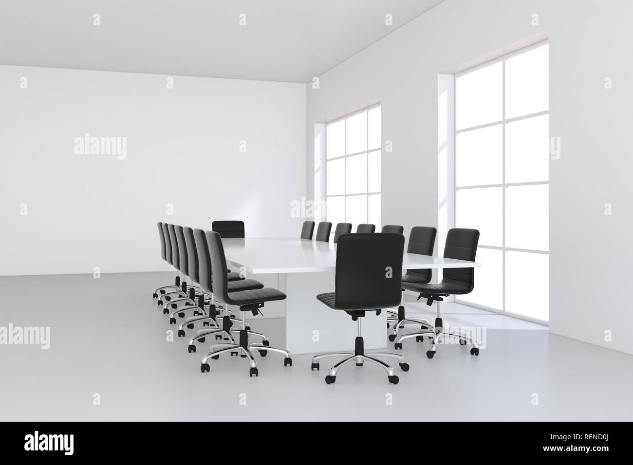 Empty white meeting room and conference table. 3d rendering Stock Photo ...