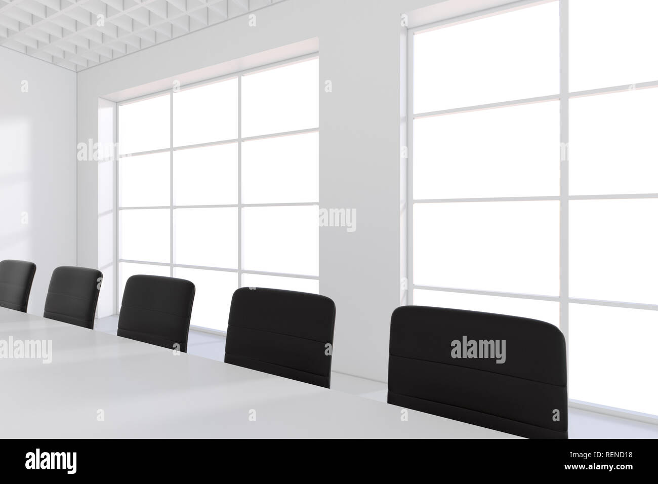 Empty white meeting room and conference table. 3d rendering Stock Photo ...