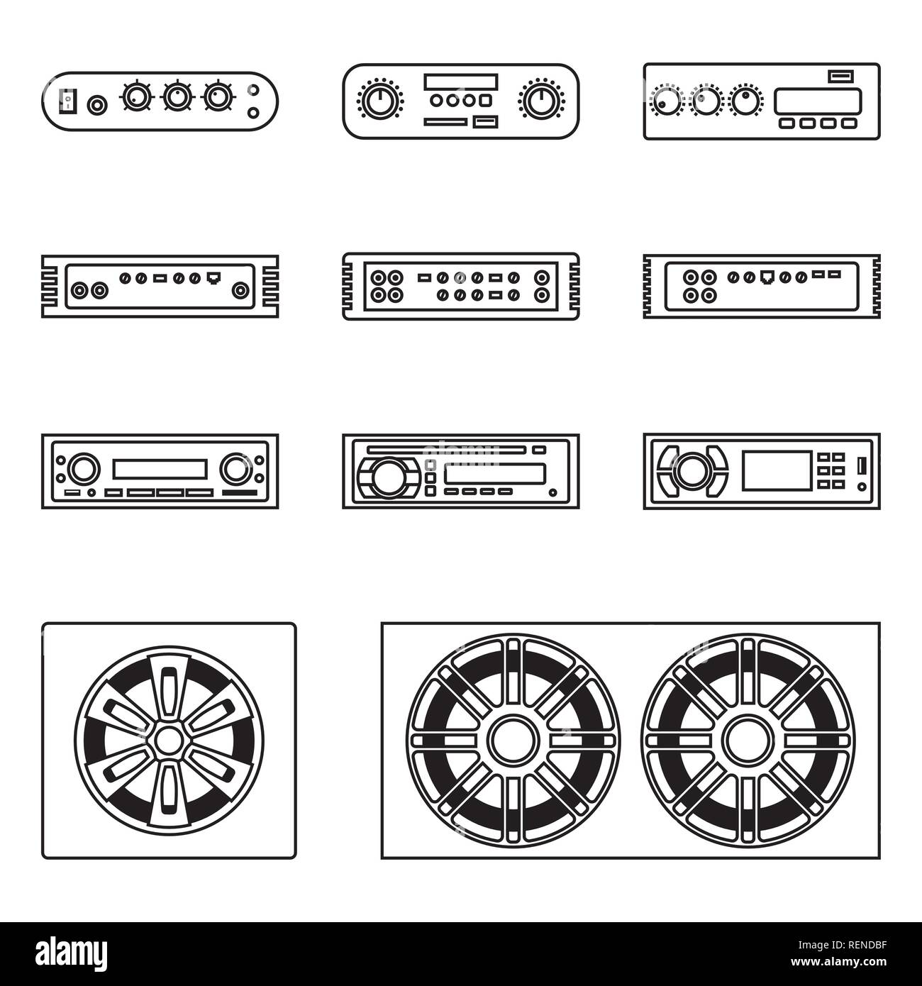 Speaker, music player and mixer icons. Car audio. Vector illustration ...