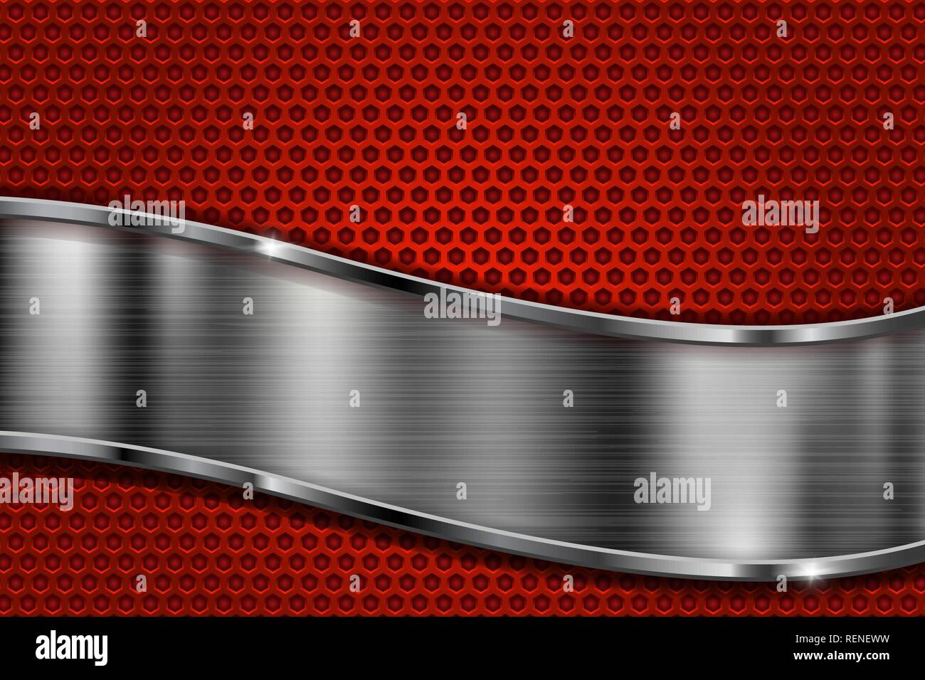 Red perforated background with metal shiny wave plate Stock Vector ...