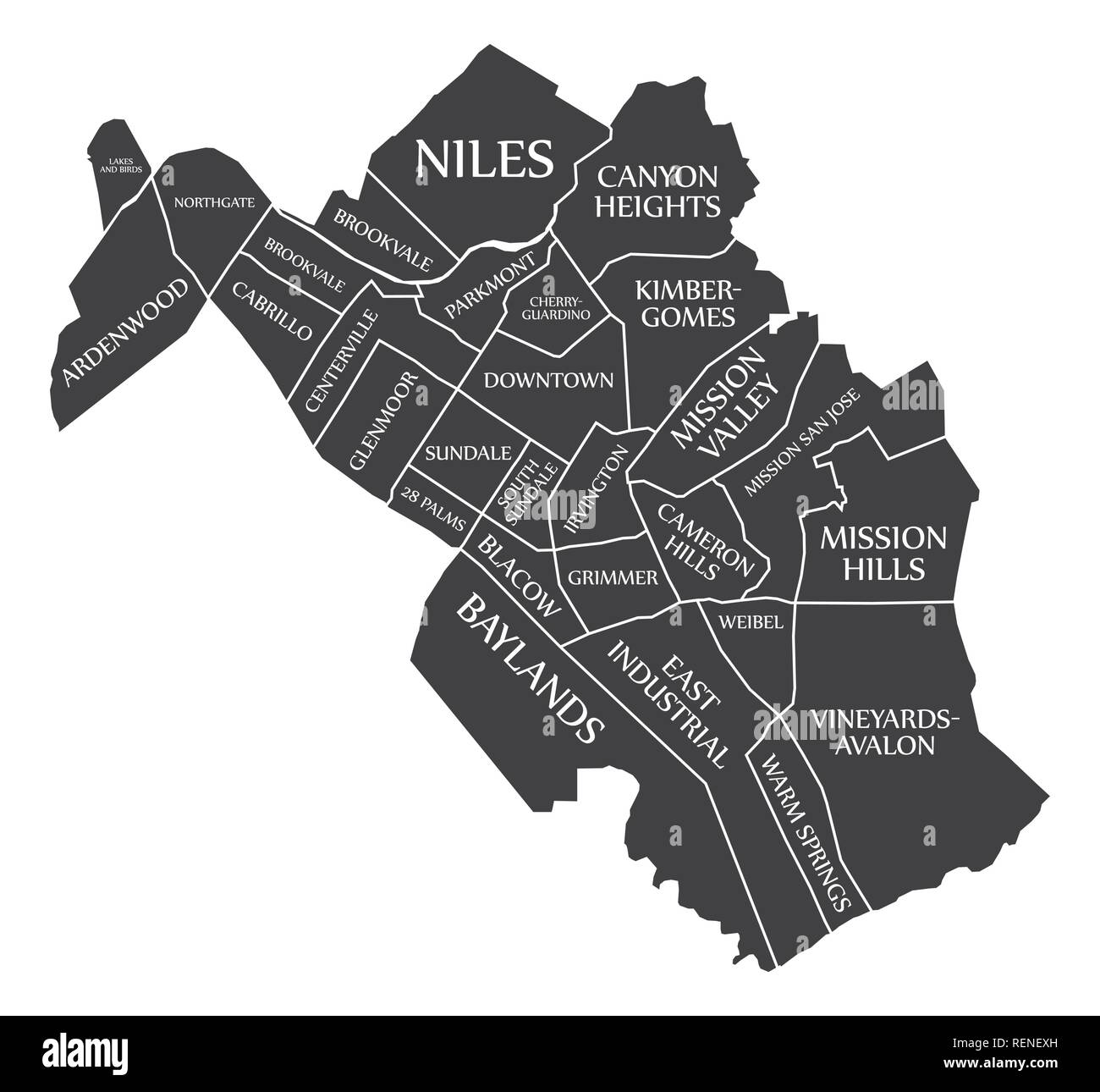 Fremont California City Map USA labelled black illustration Stock ...