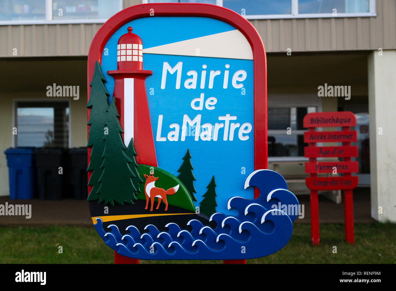 Sign for the Mairie de La Martre on the Gaspé Peninsula of Quebec ...