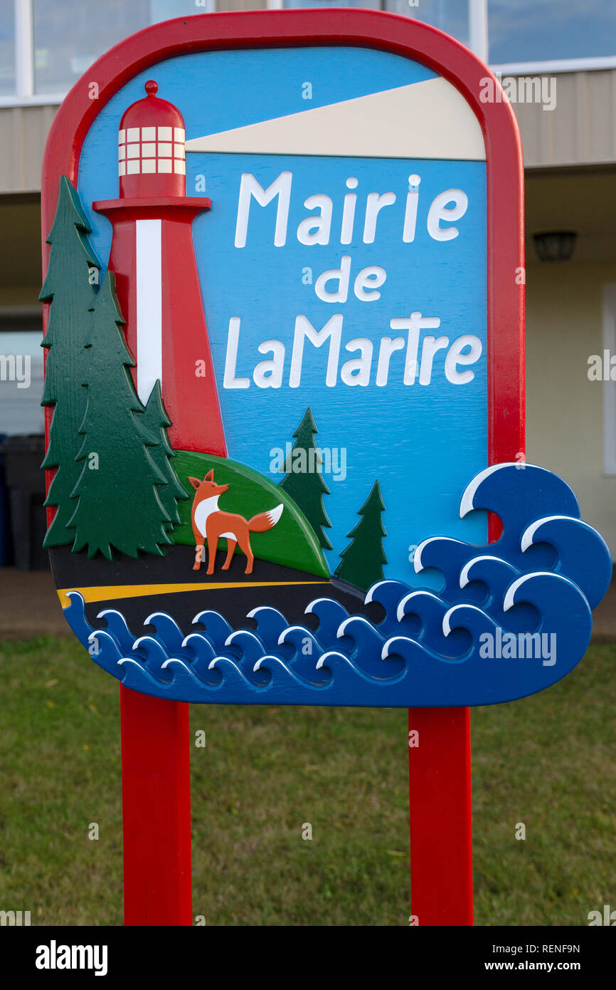 Sign for the Mairie de La Martre on the Gaspé Peninsula of Quebec ...