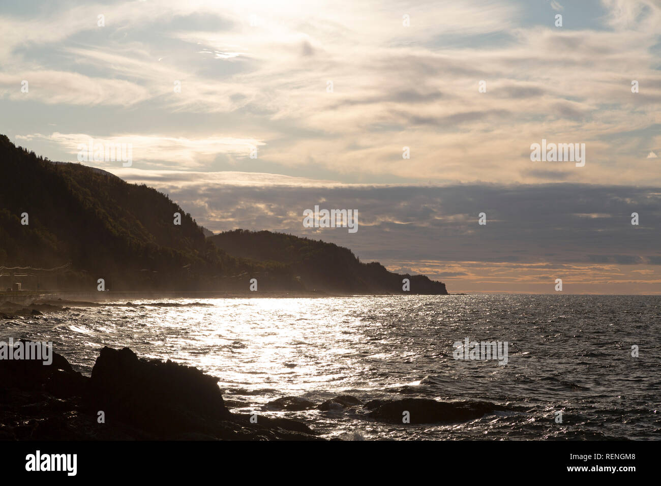 Rocky coastline near Sainte-Anne-des-Monts on the Gaspé Peninsula of ...