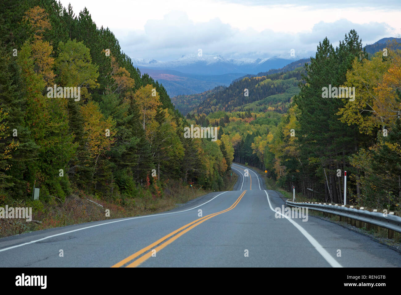 Highway 299 running towards the Chic-Choc Mountains on the Gaspé ...