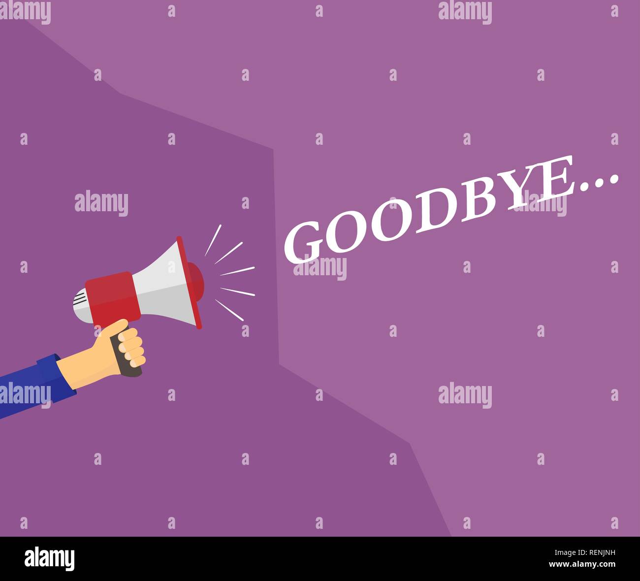 Hand with a megaphone and the inscription Goodbye, simple drawing Stock ...