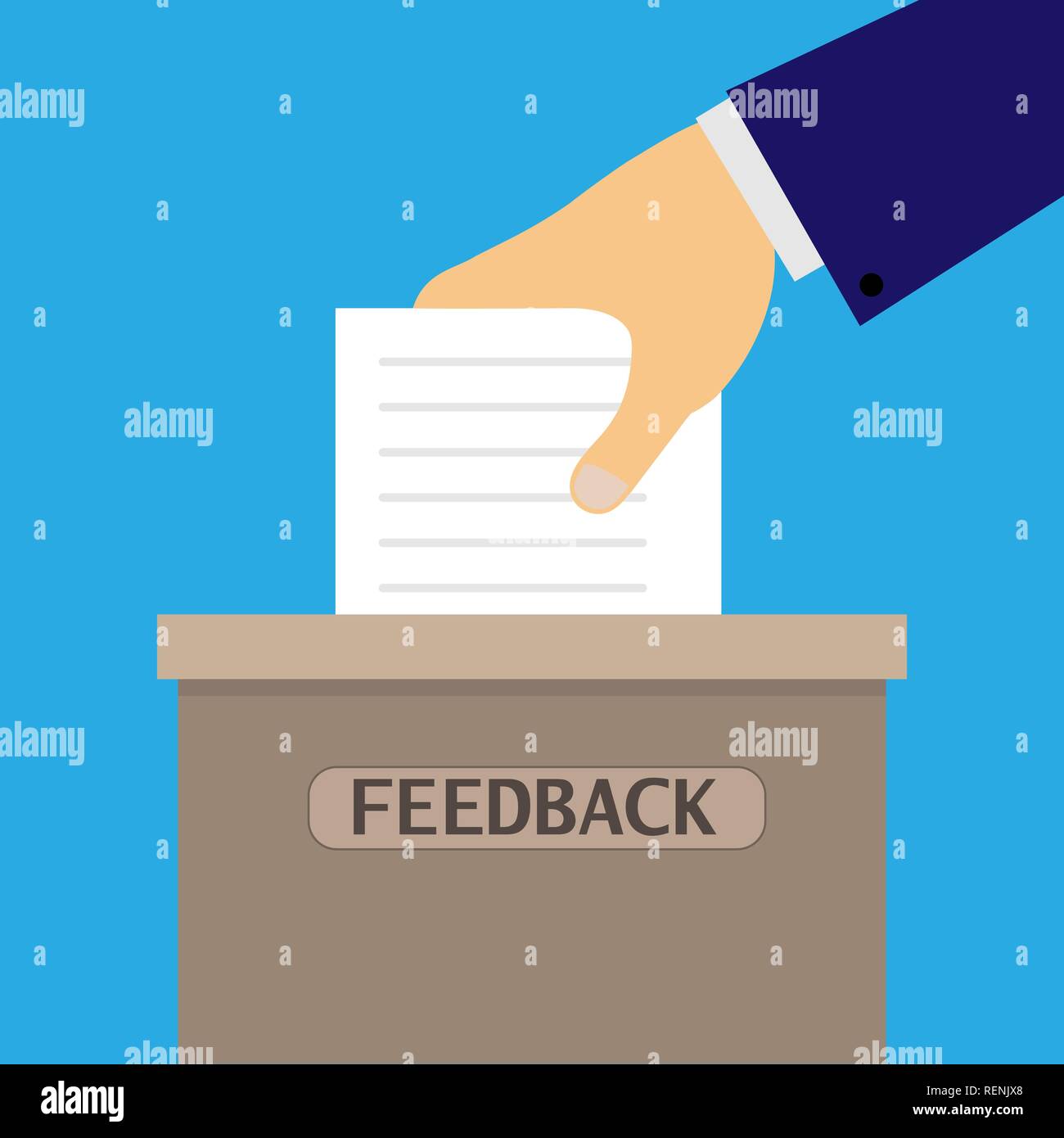 Male hand is putting a feedback sheet in the ballot box Stock Vector ...