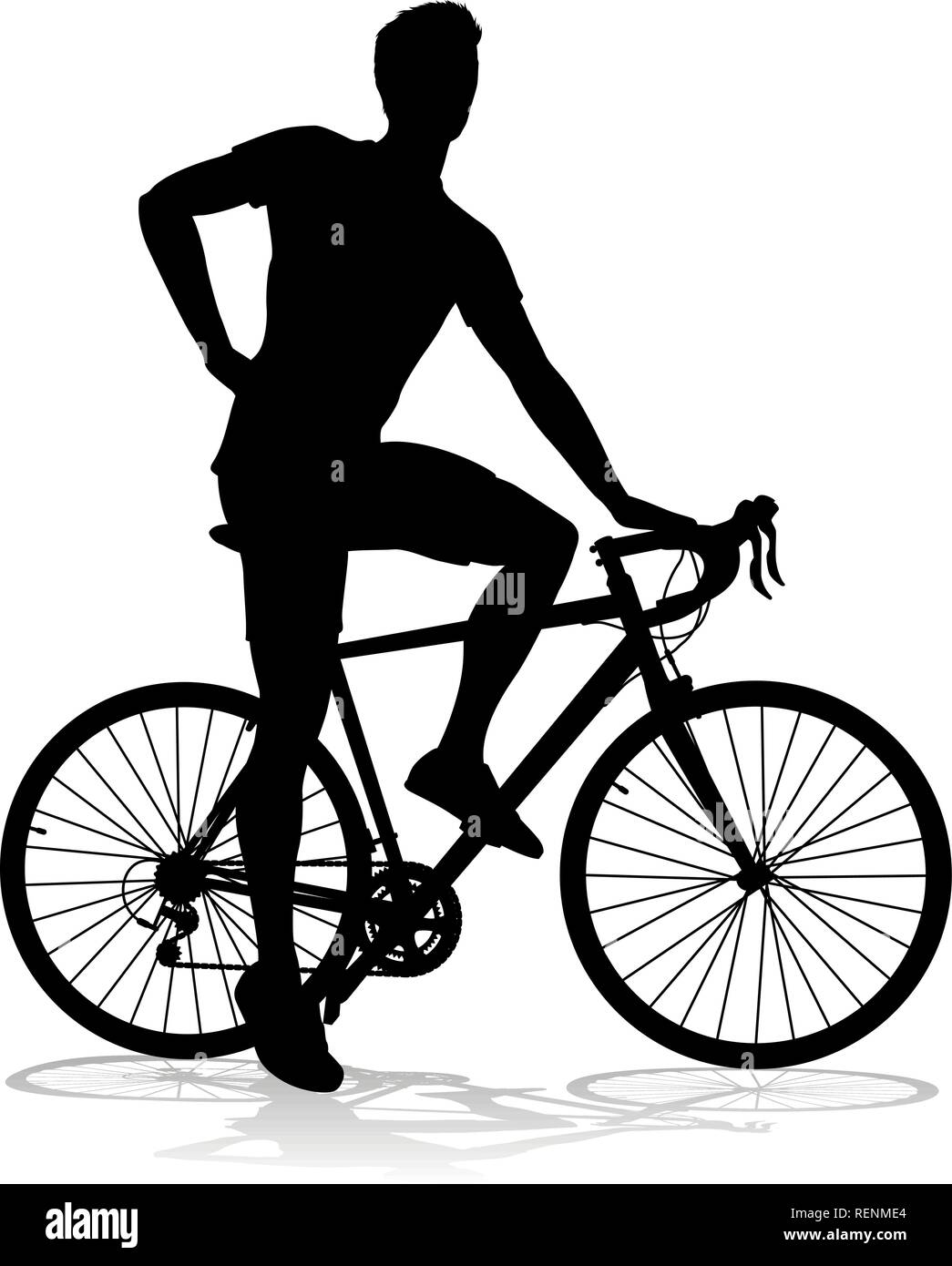 Bicycle cyclist standing Black and White Stock Photos & Images - Alamy