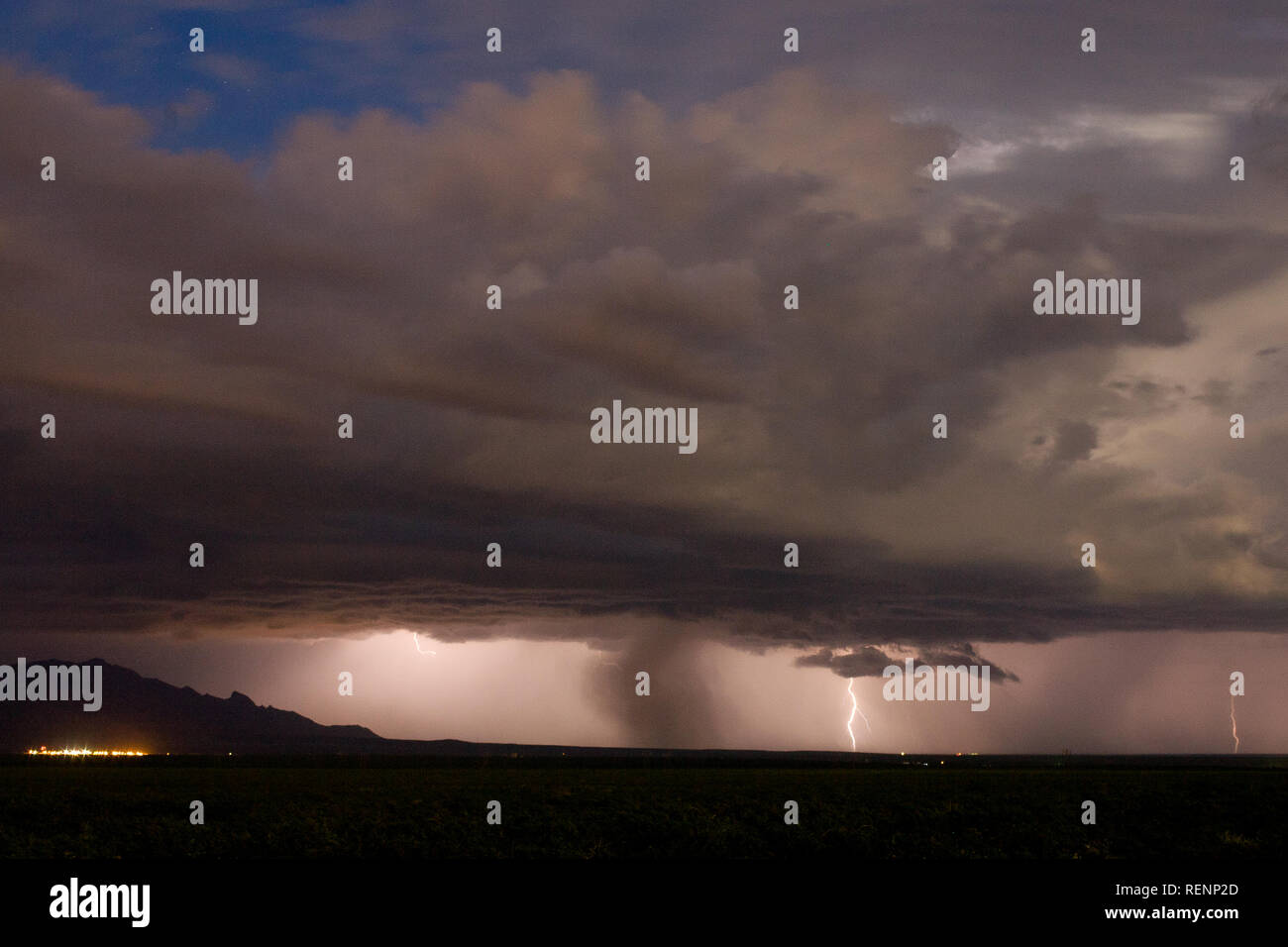 Moonlit Thunderstorm with Downdraft in Southern New Mexico Stock Photo ...