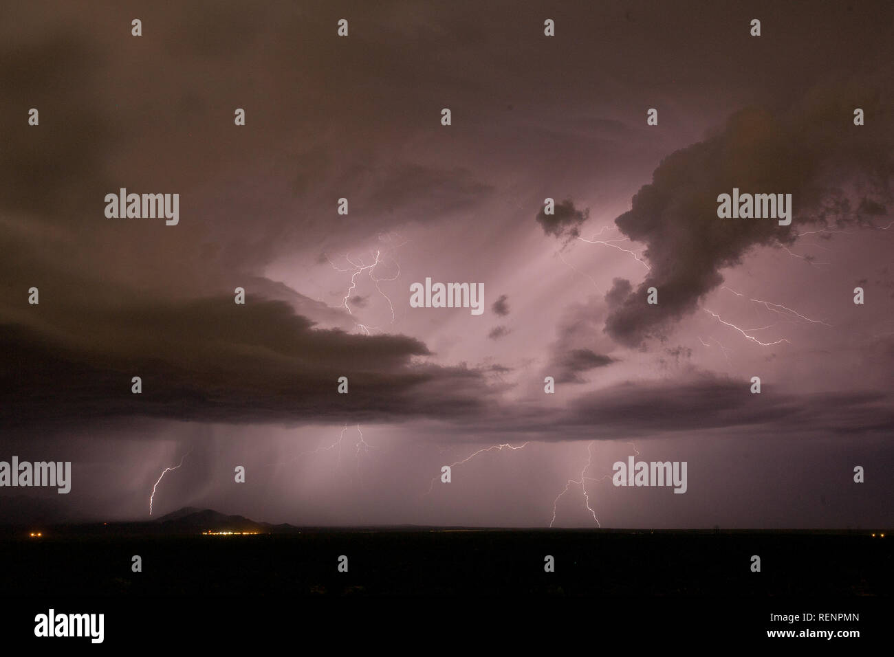 Moonlit Thunderstorm with Heavy Rain in Southern New Mexico near White ...