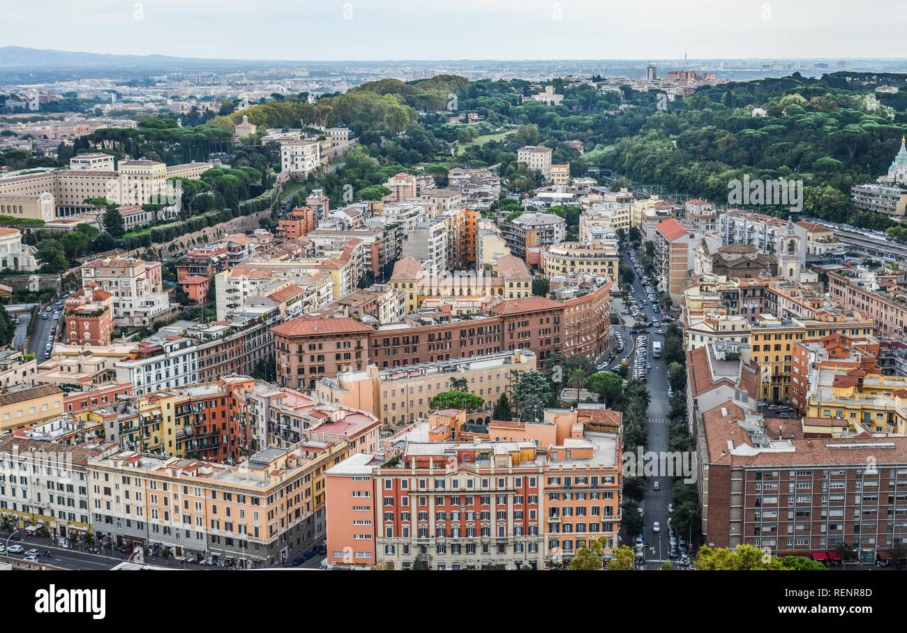 Aerial cityscape view of Rome, from top of Saint Peter Basilica. Rome ...