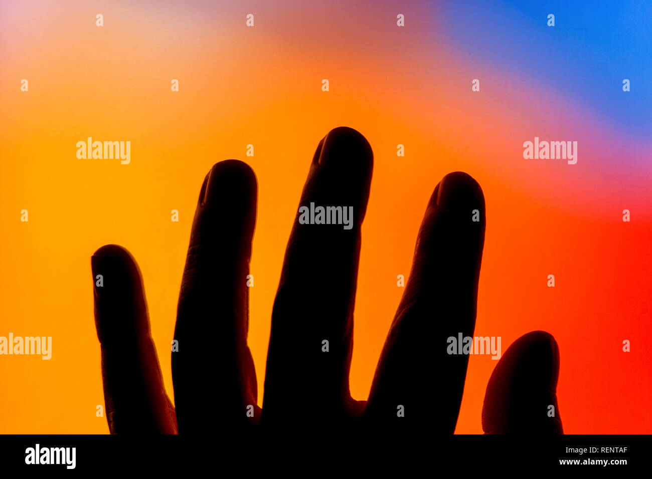 Hand using touch screen tablet business computer at night Stock Photo ...