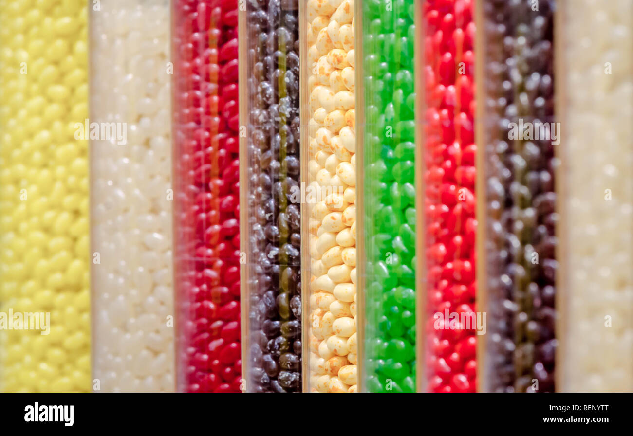 Candy rainbow in a shop. Colorful Sweets background Stock Photo - Alamy