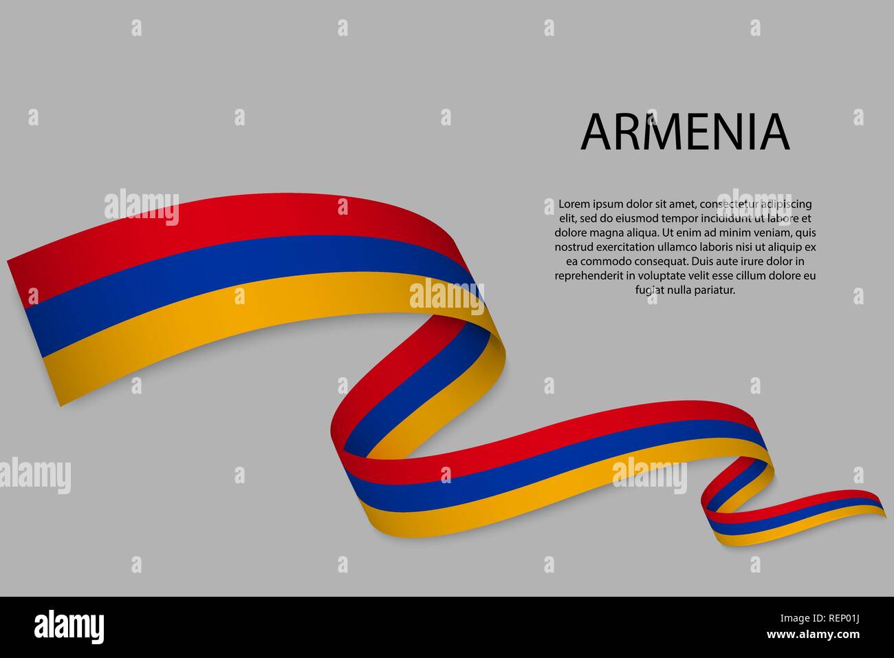 Waving ribbon or banner with flag of Armenia. Template for independence ...