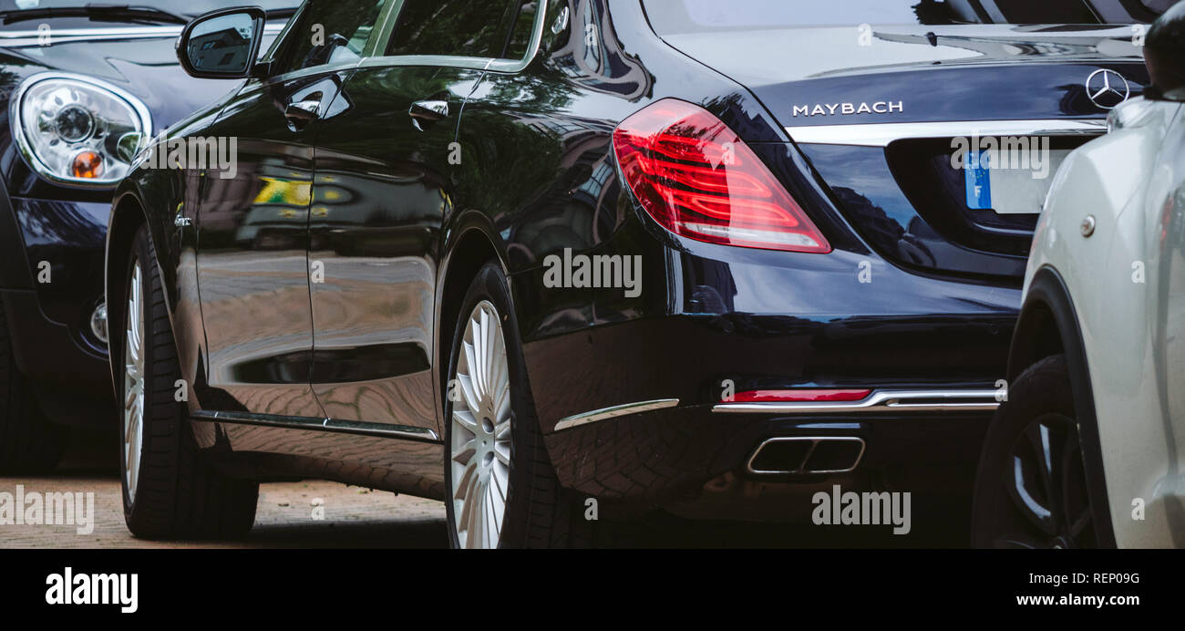 PARIS, FRANCE - MAY 21, 2018: Rear view of new executive Maybach ...
