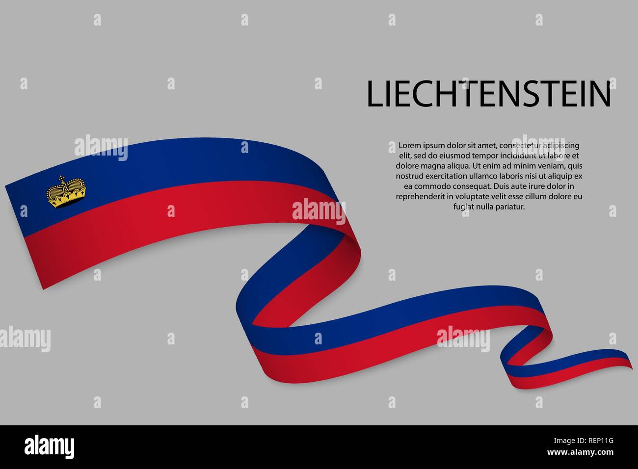 Waving ribbon or banner with flag of Liechtenstein. Template for ...