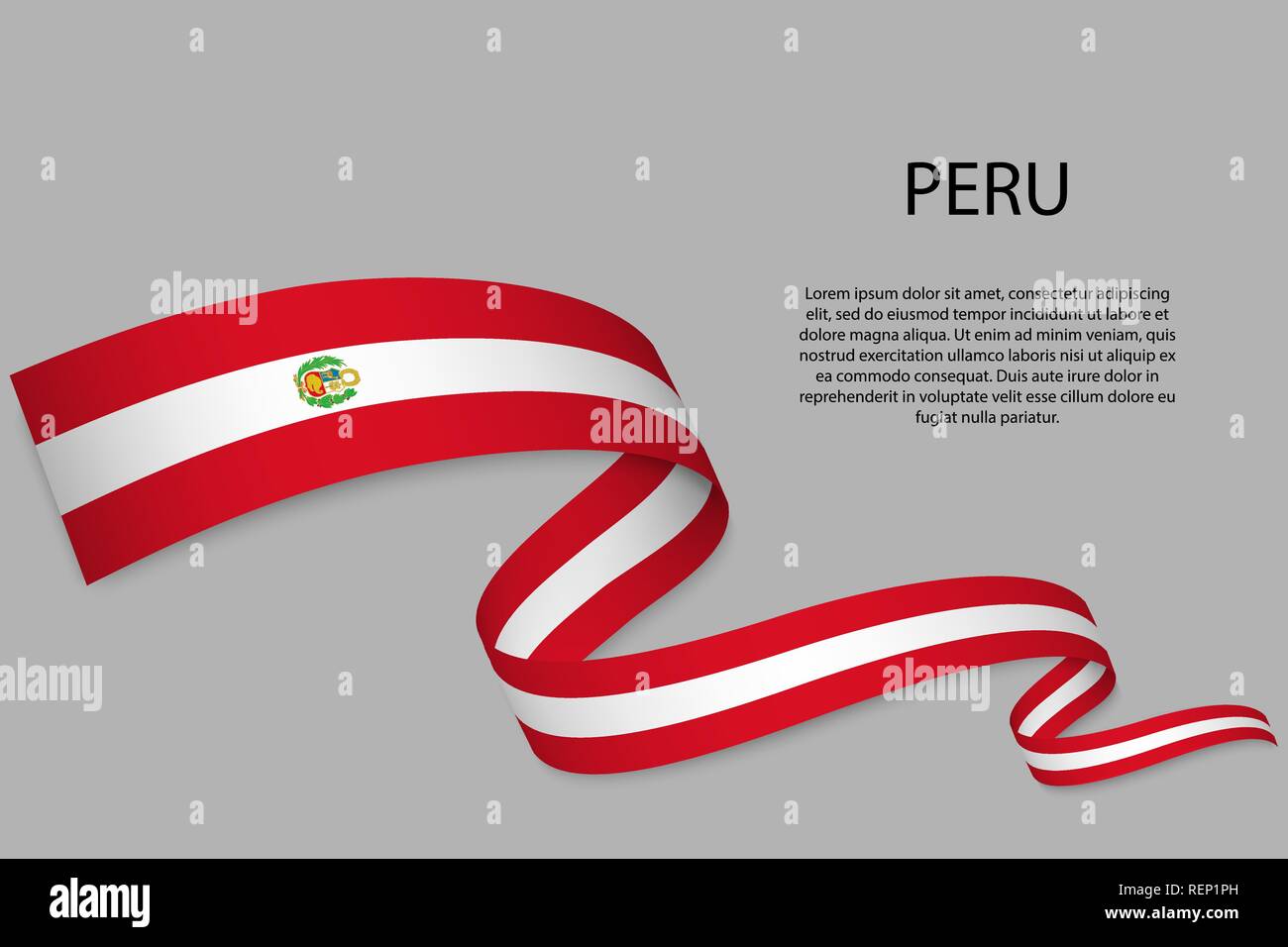Waving ribbon or banner with flag of Peru. Template for independence ...