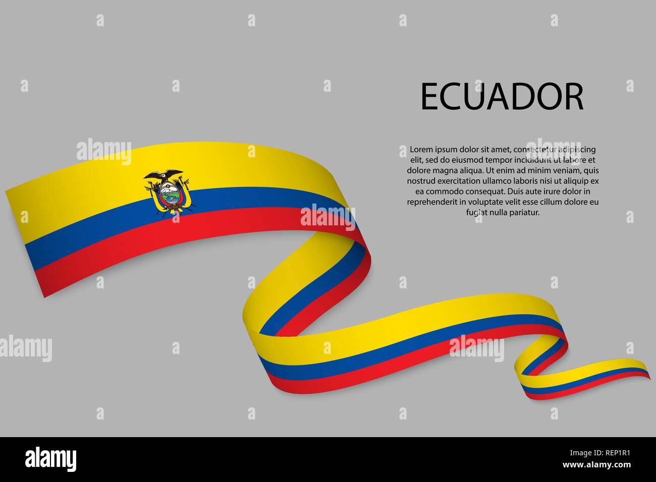 Waving ribbon or banner with flag of Ecuador. Template for independence ...