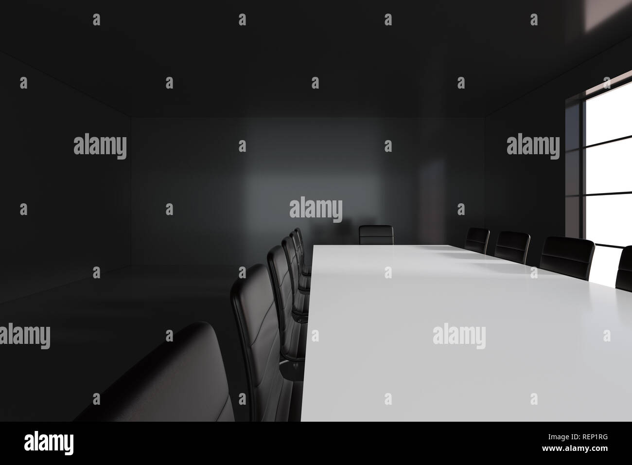 Modern simple office interior with glass window, blank wall with copy ...