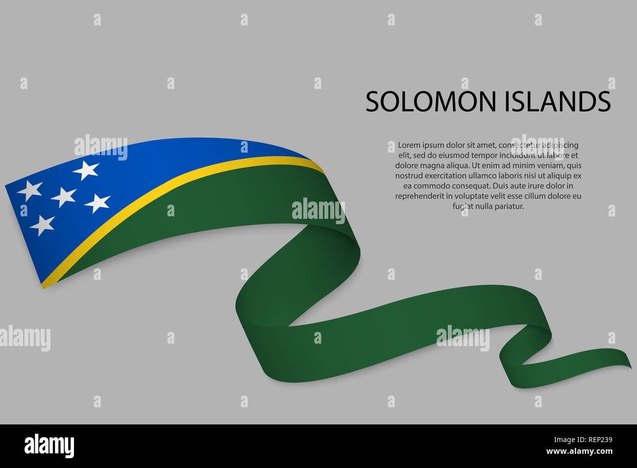 Waving ribbon or banner with flag of Solomon Islands. Template for independence day poster ...