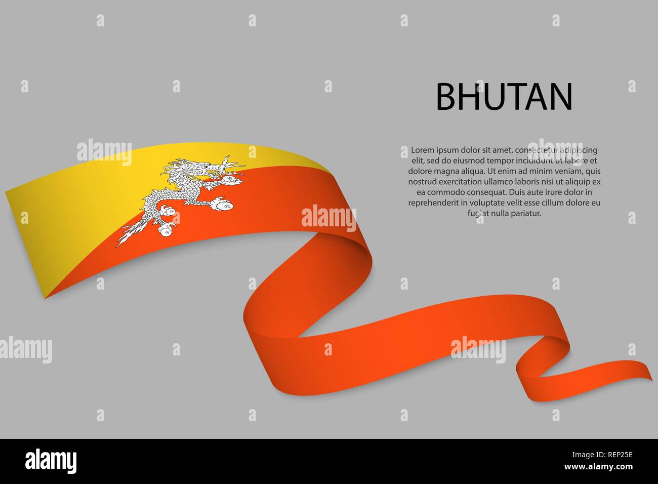 Waving ribbon or banner with flag of Bhutan. Template for independence ...