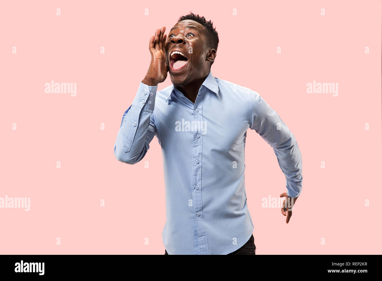 Do not miss. Young casual man shouting. Shout. Crying emotional man ...