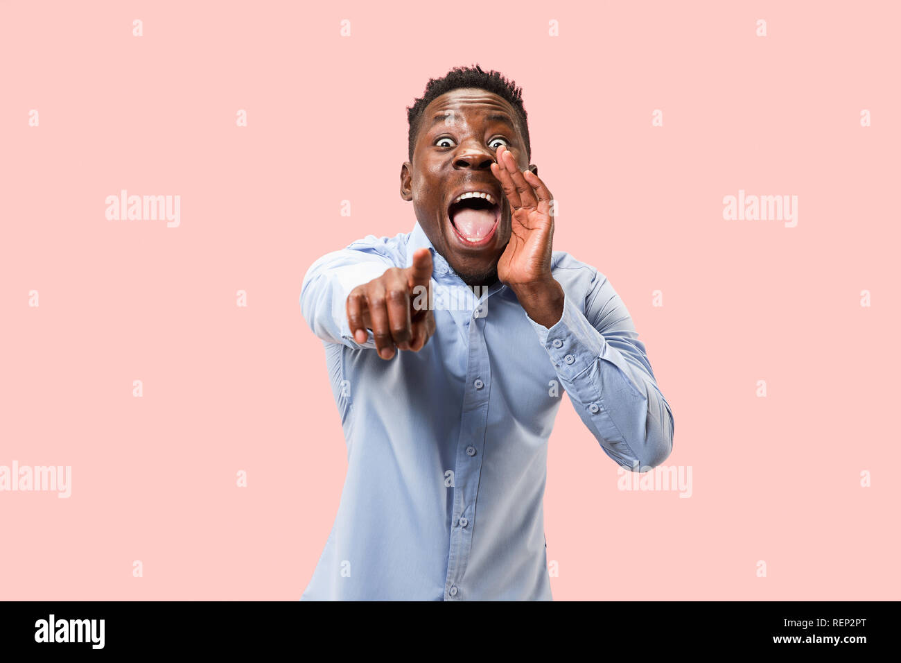 Do not miss. Young casual man shouting. Shout. Crying emotional man ...