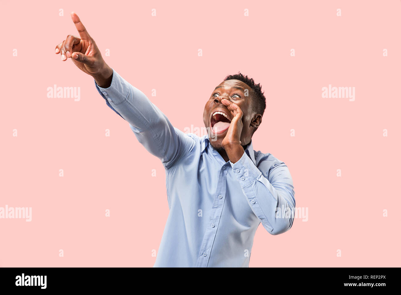 Do not miss. Young casual man shouting. Shout. Crying emotional man ...